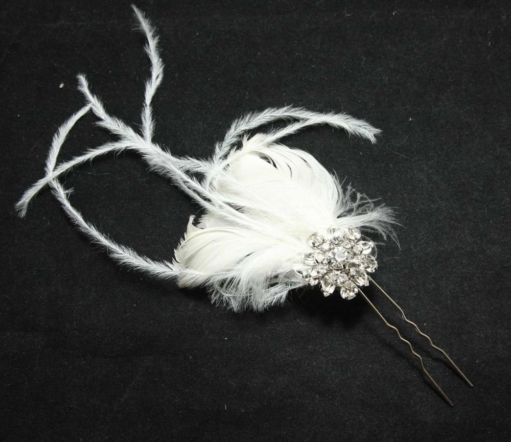 BRIDAL WEDDING RHINESTONE CRYSTAL FEATHER PIN HAIR STICKS