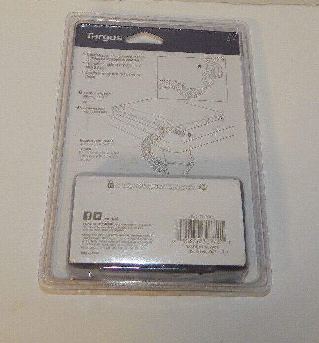 Targus Defcon Coiled Laptop Cable Lock 5.5 inches Combination Lock New