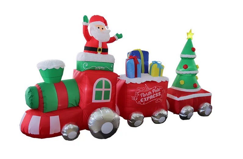 10 Foot LED Airblown Inflatable Christmas Train & Santa North Pole ...