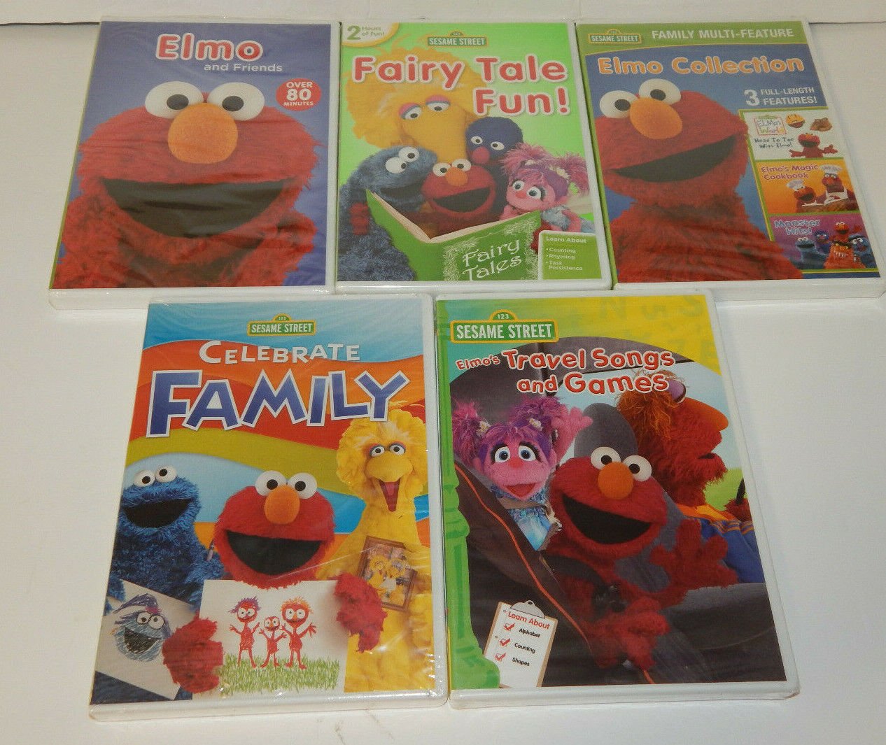 Lot of 5 Sesame Street Elmo DVDs Elmo Monster Songs Stories and More NEW