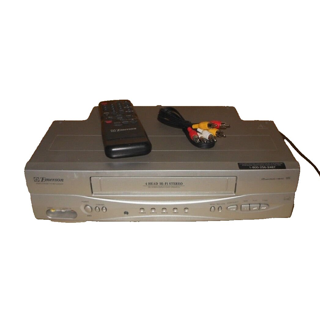 Emerson EWV603 Stereo VHS VCR with Remote, AV Cables & Hdmi Adapter