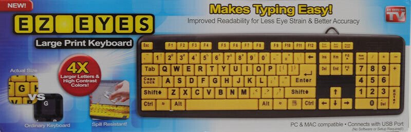 EZ EYES - Large Print Keyboard Spill Resistant Brand New