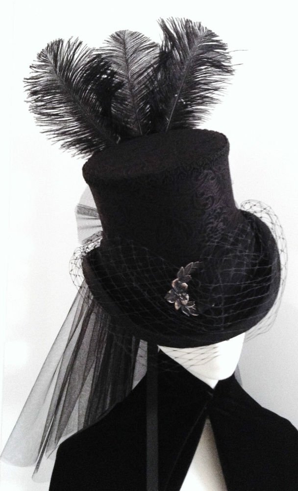 Lady Lucia Neo Victorian Goth black brocade Lace riding hat