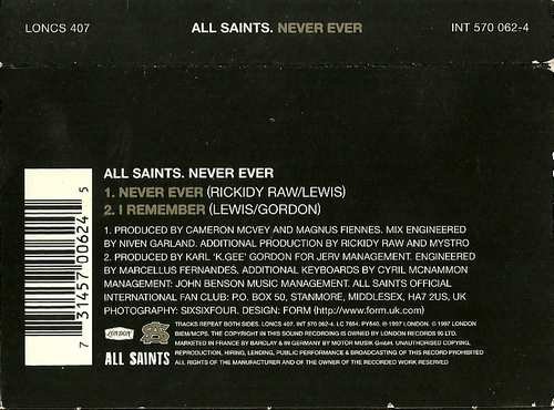 All Saints: Never Ever (Cassette Single)
