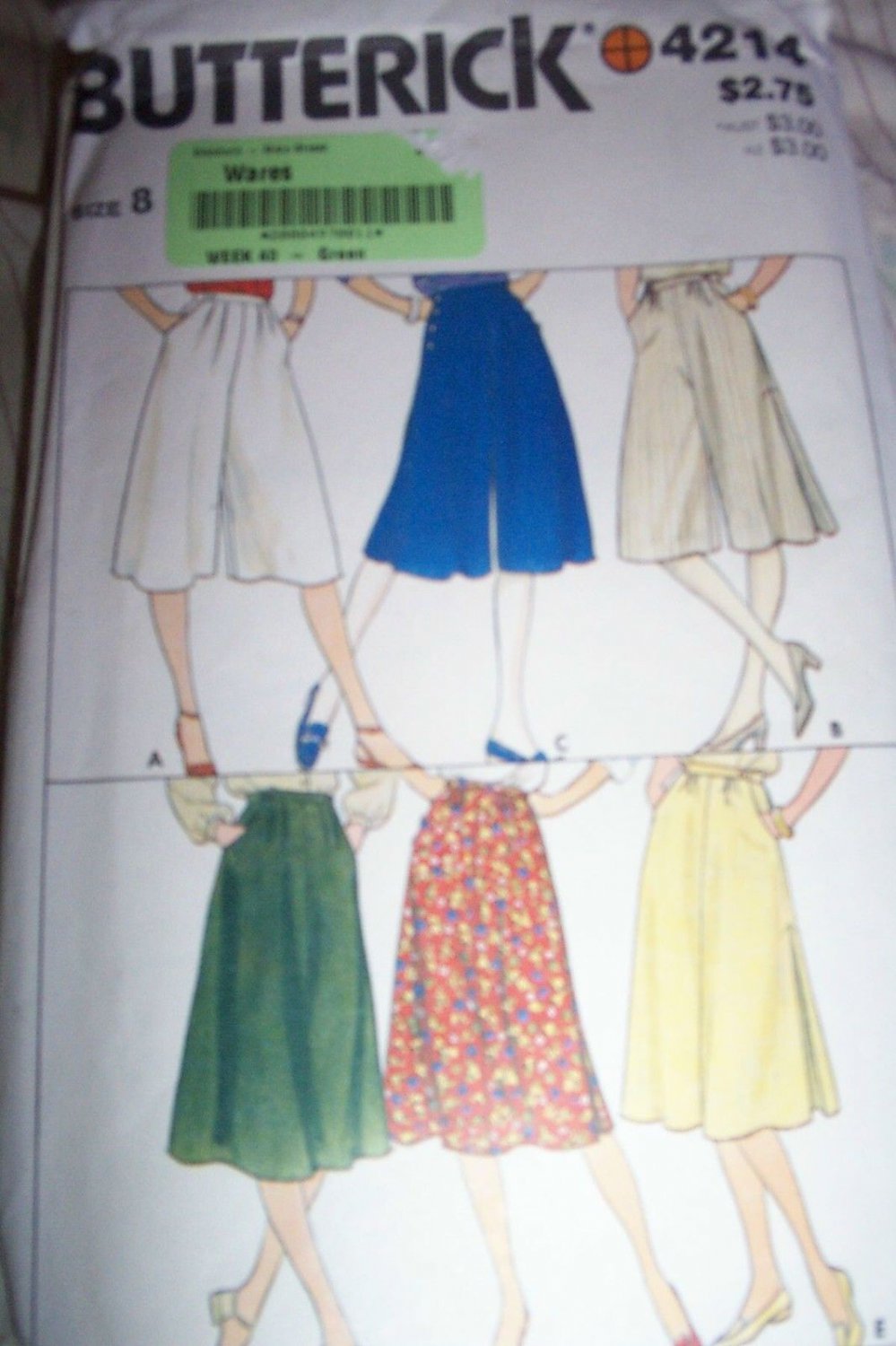 BUTTERICK SKIRT CULOTTES SEWING PATTERN 4214 MISSES SIZE 8