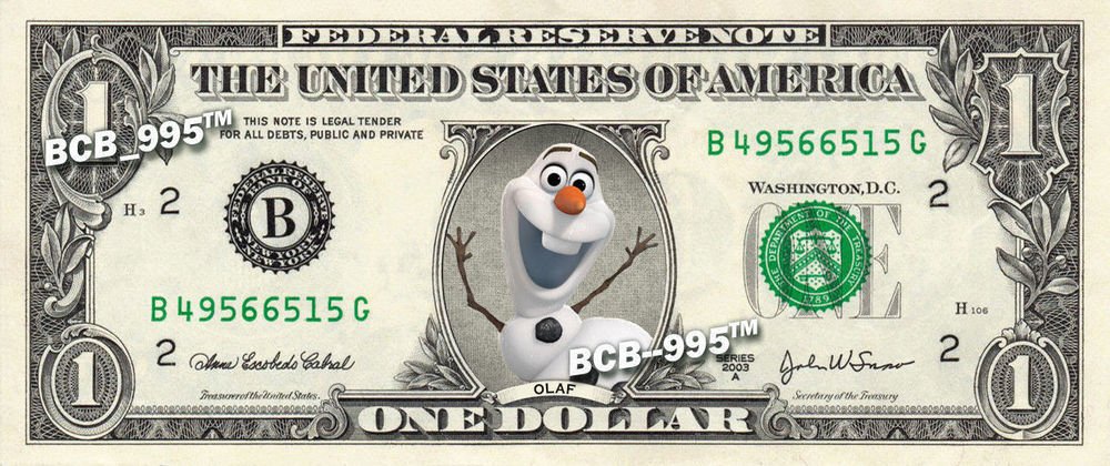 OLAF - Frozen on REAL Dollar Bill - $1 Celebrity Custom Cash Money Disney