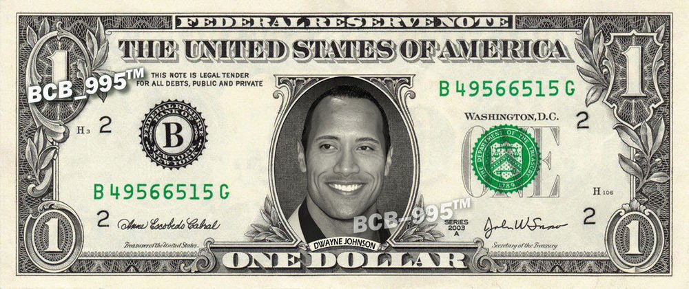 DWAYNE JOHNSON on REAL Dollar Bill - Collectible Celebrity Custom Money ...