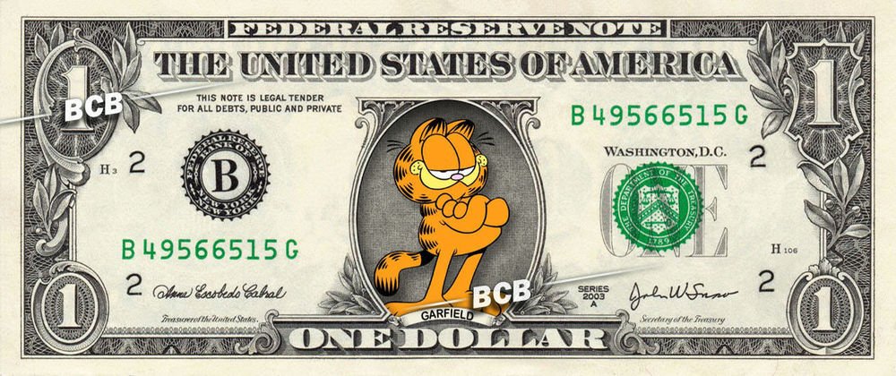 GARFIELD on a REAL Dollar Bill Cash Money Collectible Memorabilia ...