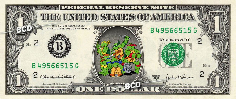 Teenage Mutant Ninja Turtles TMNT on REAL Dollar Bill Cash Money Bank Note