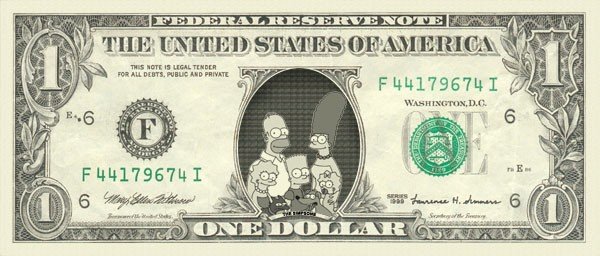 THE SIMPSONS on REAL Dollar Bill Cash Money Bank Note Currency Dinero ...