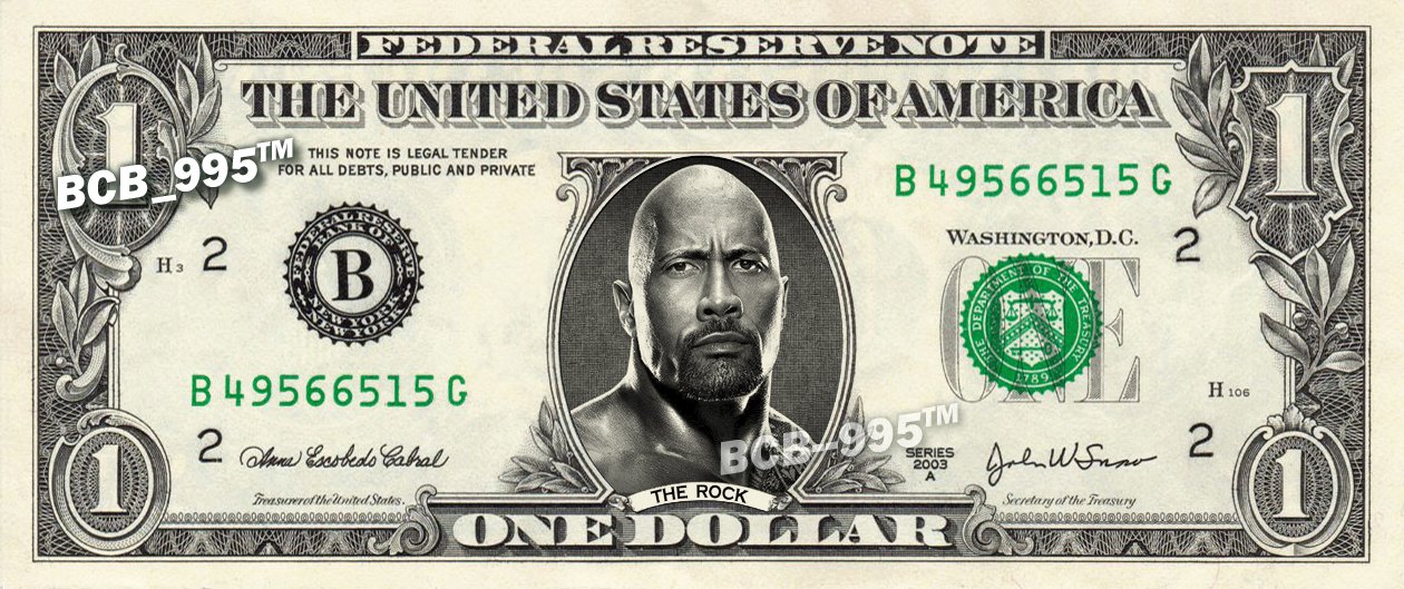 THE ROCK Dwayne Johnson Wrestler WWE on REAL Dollar Bill Cash Money ...
