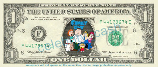 FAMILY GUY TV Show on REAL Dollar Bill Cash Money Bank Note Currency Dinero