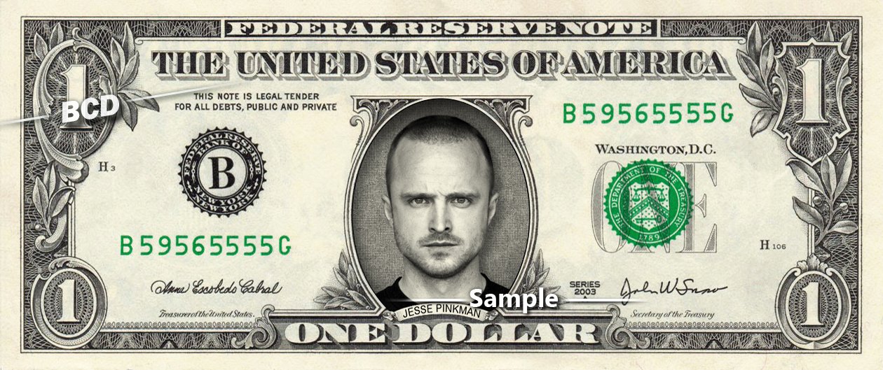 JESSE PINKMAN Aaron Paul Breaking Bad - Real Dollar Bill Cash Money ...