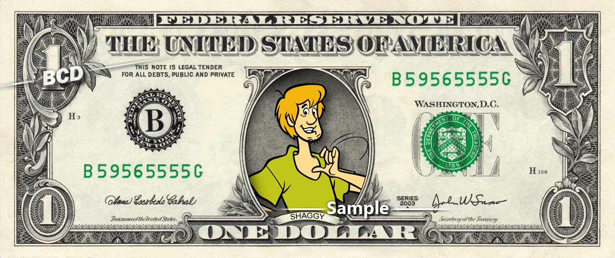 SHAGGY on a REAL Dollar Bill Scooby Doo Cash Money Collectible ...