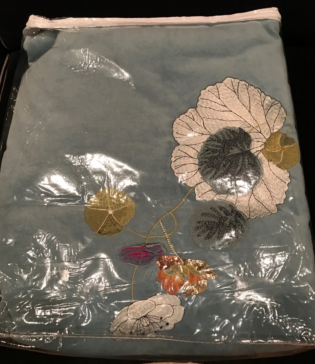 NEW Yves Delorme Pavot Poppy Embroidery Cotton Velvet Counterpane Teal ...