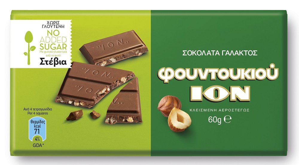 Ion Milk Chocolate Hazelnut Stevia 60g (pack of 3)