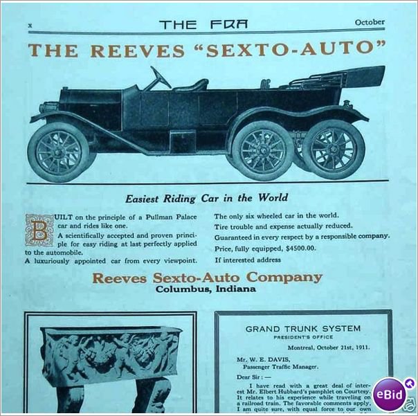 A rare vintage ad 1912 Reeves Sexto Auto Columbus Indiana E164