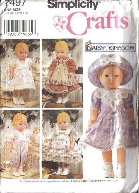 00P Simplicity Sewing Pattern 7497 Daisy Kingdom Doll Clothes for 17 ...