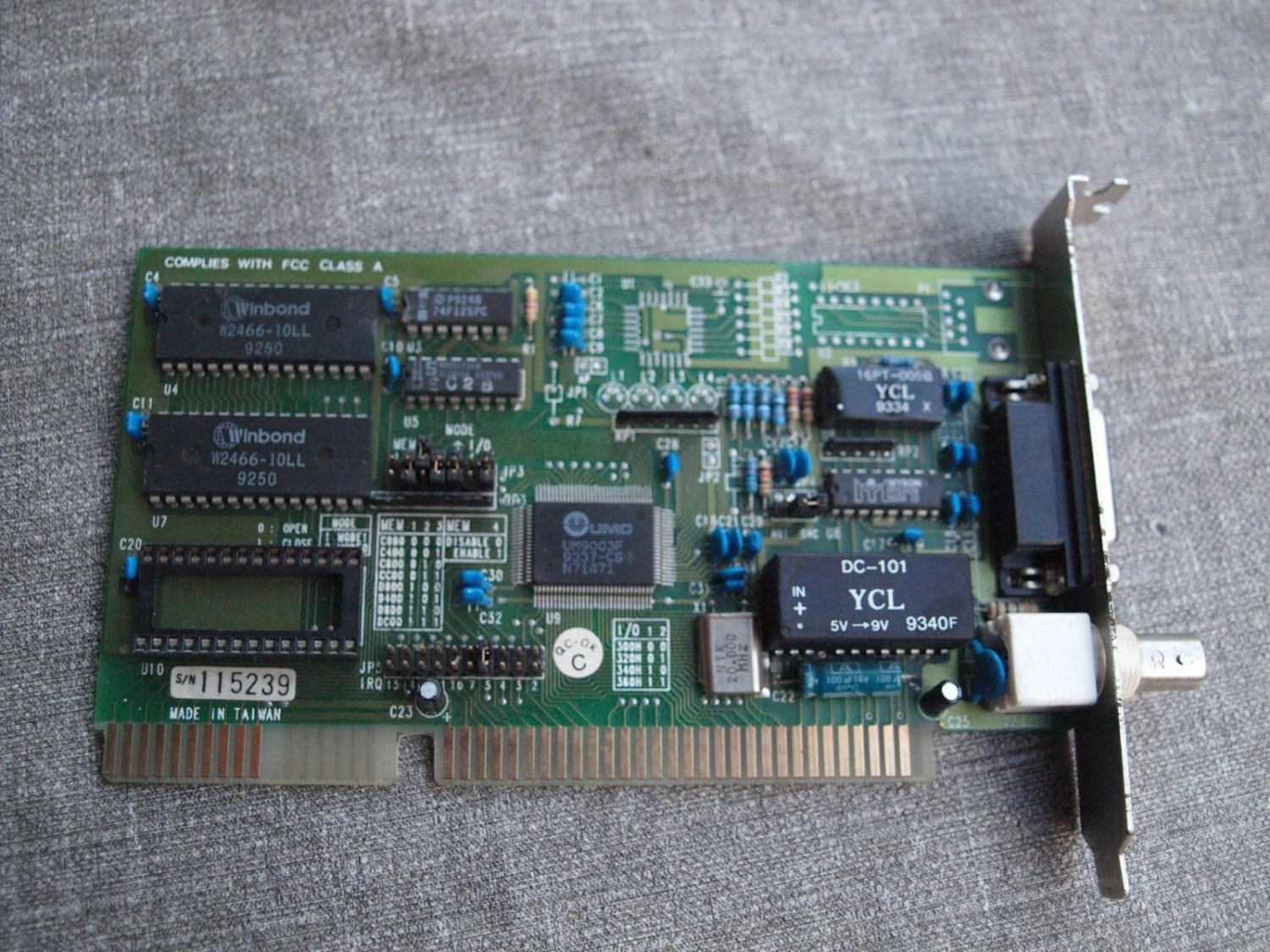 Rare Vintage UMC 16 Bit ISA Network LAN Card BNC UM9003F NIC