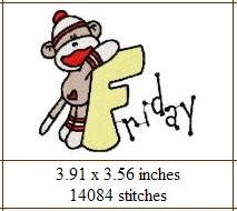 Days of the Week Sock Monkey Embroidery Designs 4x4 Hoop