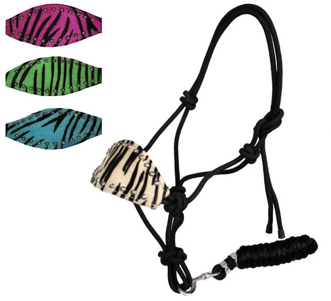 Lot Of 4 Adjustable bronc style rope halters with Zebra print & studs ...
