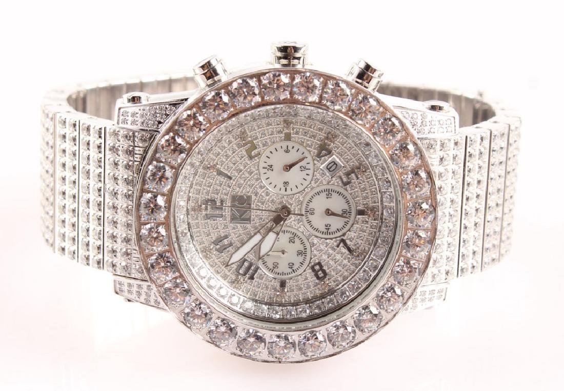 KC Simulated Diamond Chronograph Luxurious Silver Steel Watch CZ & Gift ...