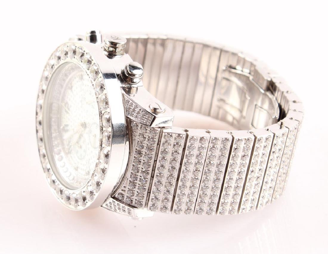 KC Simulated Diamond Chronograph Luxurious Silver Steel Watch CZ & Gift ...