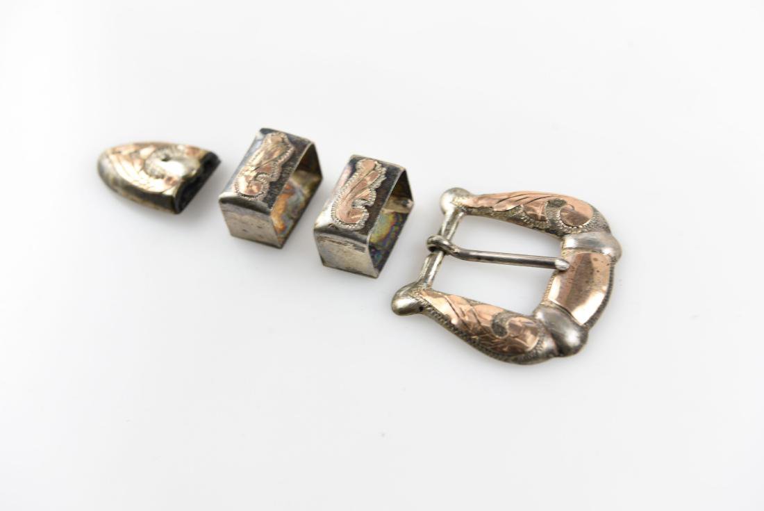 Vintage Sterling Silver and Gold Wash Western Ranger Belt Buckle Set 4 PCS
