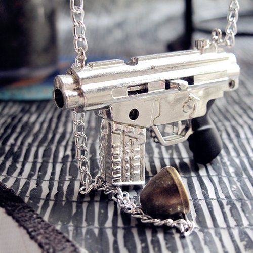 FREE SHIPPING Mini Revolver Gun Bronze Bullet Long Chain Necklace