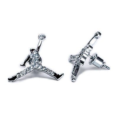 Platinum Rhodium Iced Out Jordan Jumpman Stud Earrings
