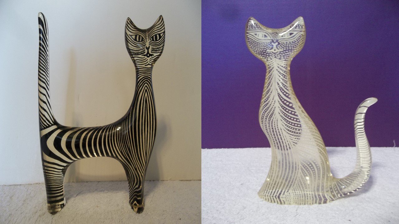 (2) Palatnik Lucite Acrylic CATS FELINES Sculptures Figurines PAL ...