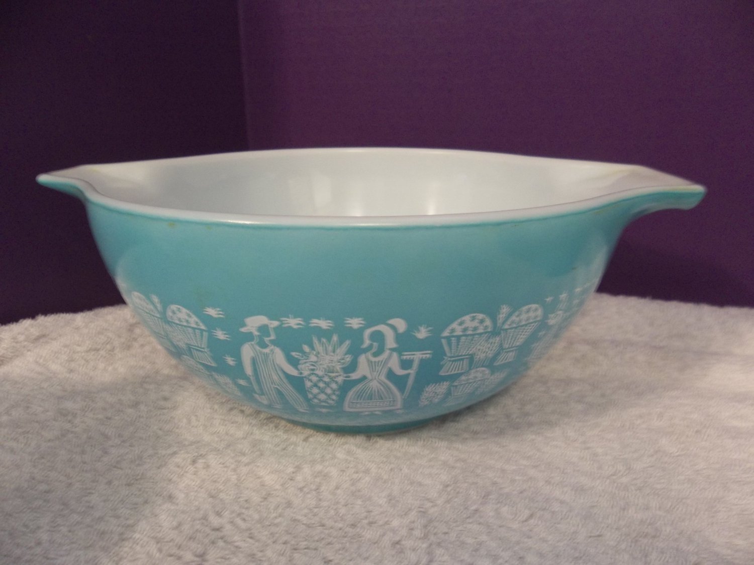VTG PYREX 4 PC AMISH BUTTERPRINT CINDERELLA MIXING BOWLS TURQUOISE BLUE ...