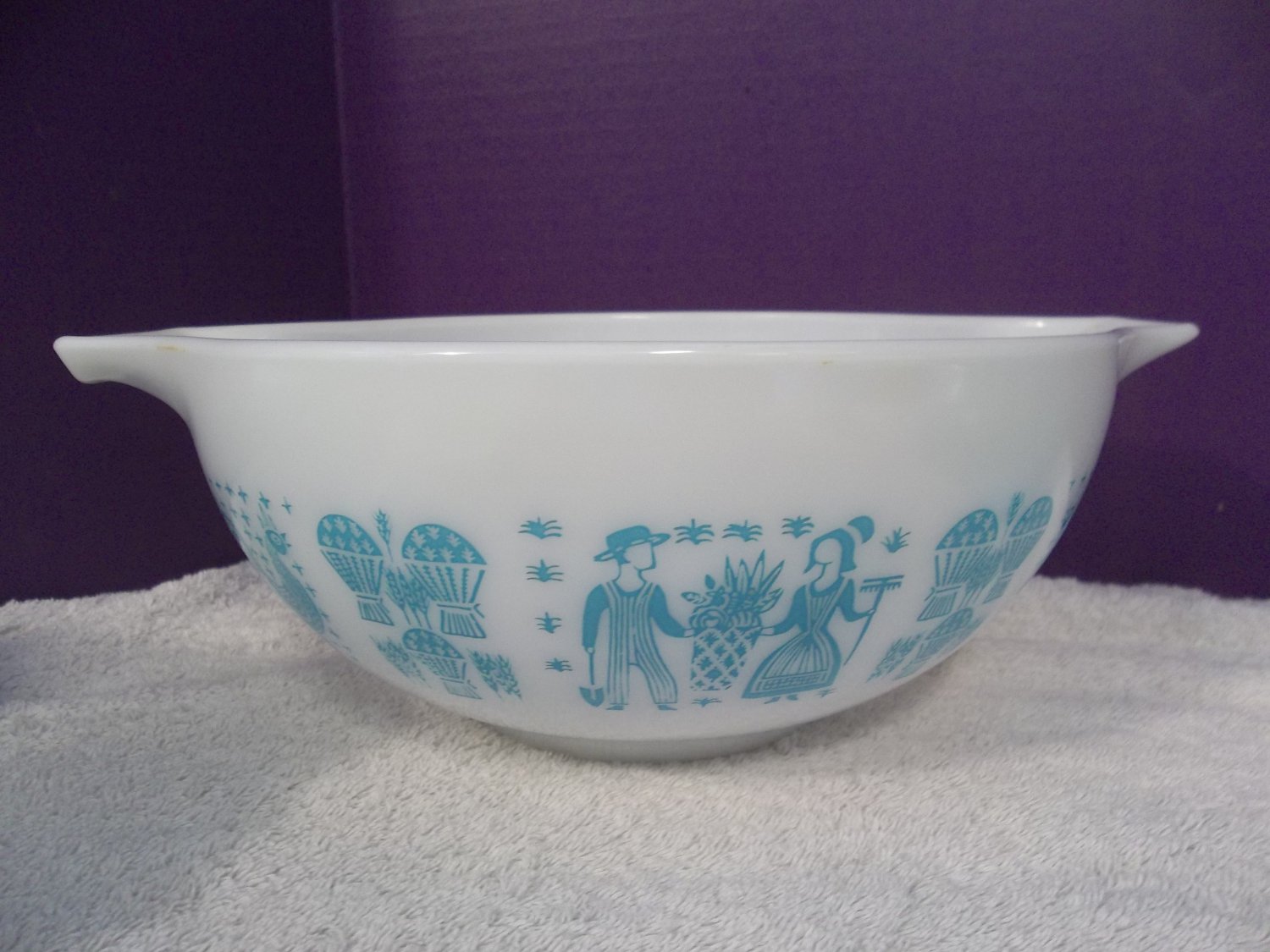 VTG PYREX 4 PC AMISH BUTTERPRINT CINDERELLA MIXING BOWLS TURQUOISE BLUE ...