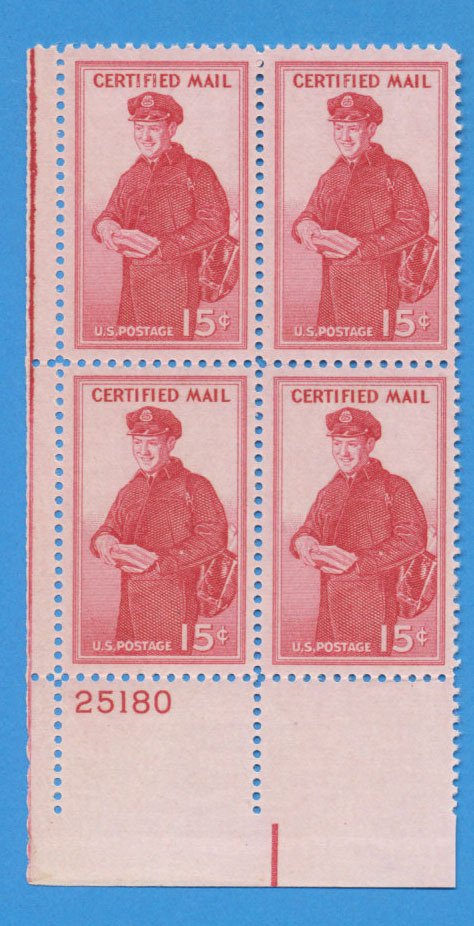 America's First Certified Mail Stamp 15 cents Block of Four
