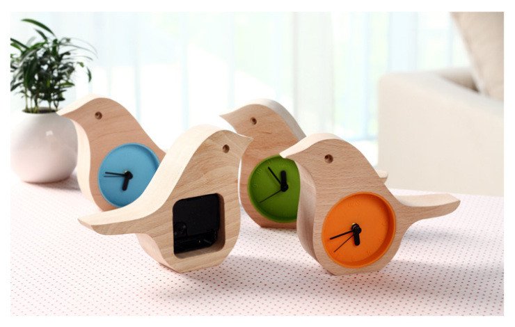 Early Bird Beech Mini Clock Wooden Shell Green Life Time Gadget