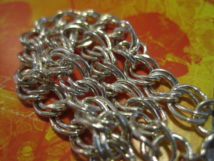 Real Silver Chain Link Bracelet, Heart Charm on Clasp