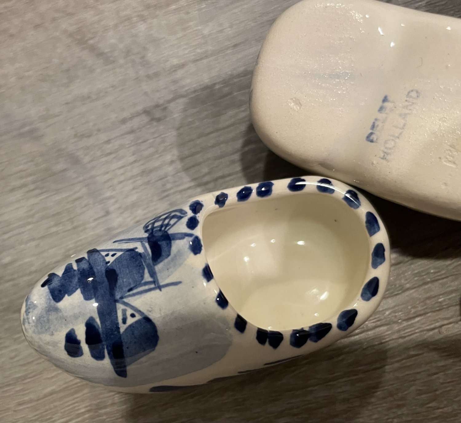 Retro Pair of Ceramic "Delft" Blue Painted Clogs Made in Holland #64