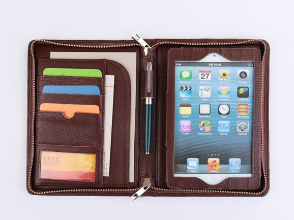 Coffee iPad mini Full Grain Leather Purse Portfolio Case for mini Apple