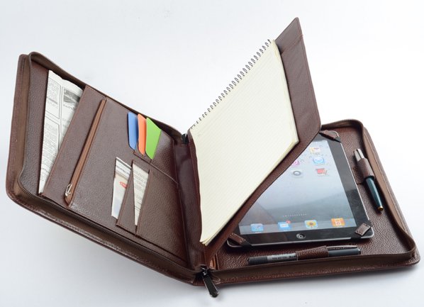 Coffee iPad mini Zipper Portfolio Case with Writing Paper Pad Holder