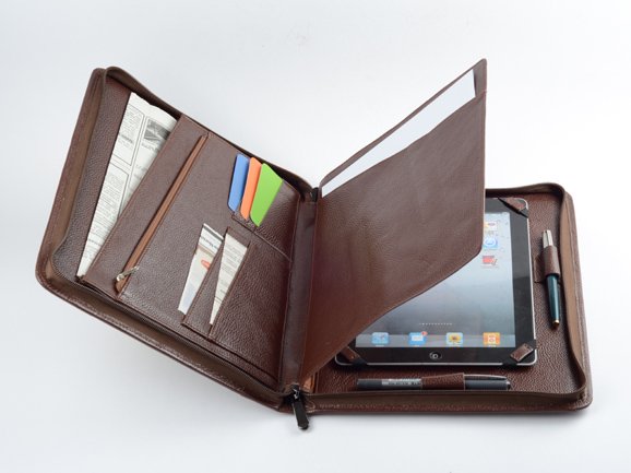 Coffee iPad mini Zipper Portfolio Case with Writing Paper Pad Holder