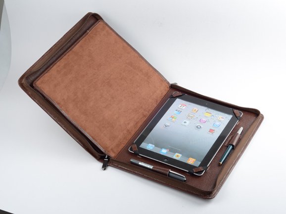 Coffee iPad mini Zipper Portfolio Case with Writing Paper Pad Holder
