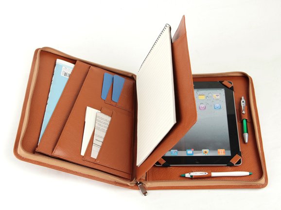 Full Grain Leather mini iPad Portfolio business Carrying Portfolio Case ...