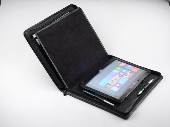 Black Microsoft Surface Pro Leather Case Portfolio Case with Notepad Holder