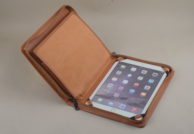 iPad Genuine Leather Portfolio Case with Notepad,iPad Carrying Zipper ...