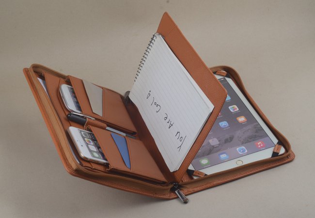 iPad Genuine Leather Portfolio Case with Notepad,iPad Carrying Zipper ...