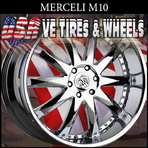 CHROME WHEELS MERCELI M10 24X10 6.139.7 ET+30 CHR CHEVY TAHOE CADILLAC ...