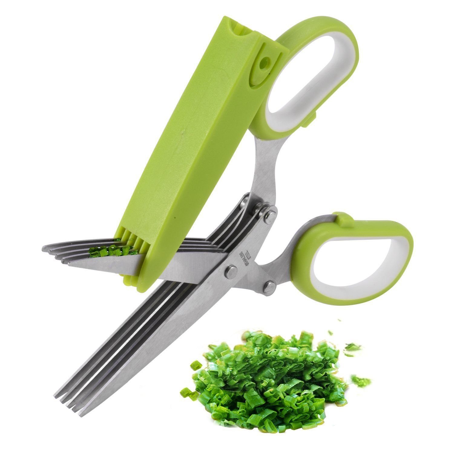 Herb Scissors Kitchen 5 Blades Stainless Steel w/ Clean Comb Cover