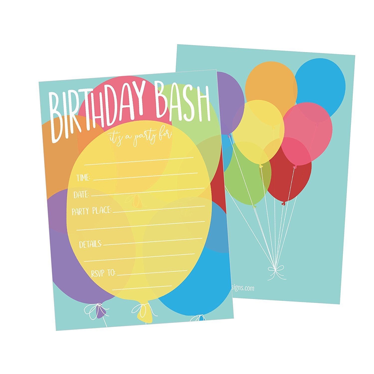 25 Balloon Party Invitations Cards Invites Kids Boy Girl Happy Birthday