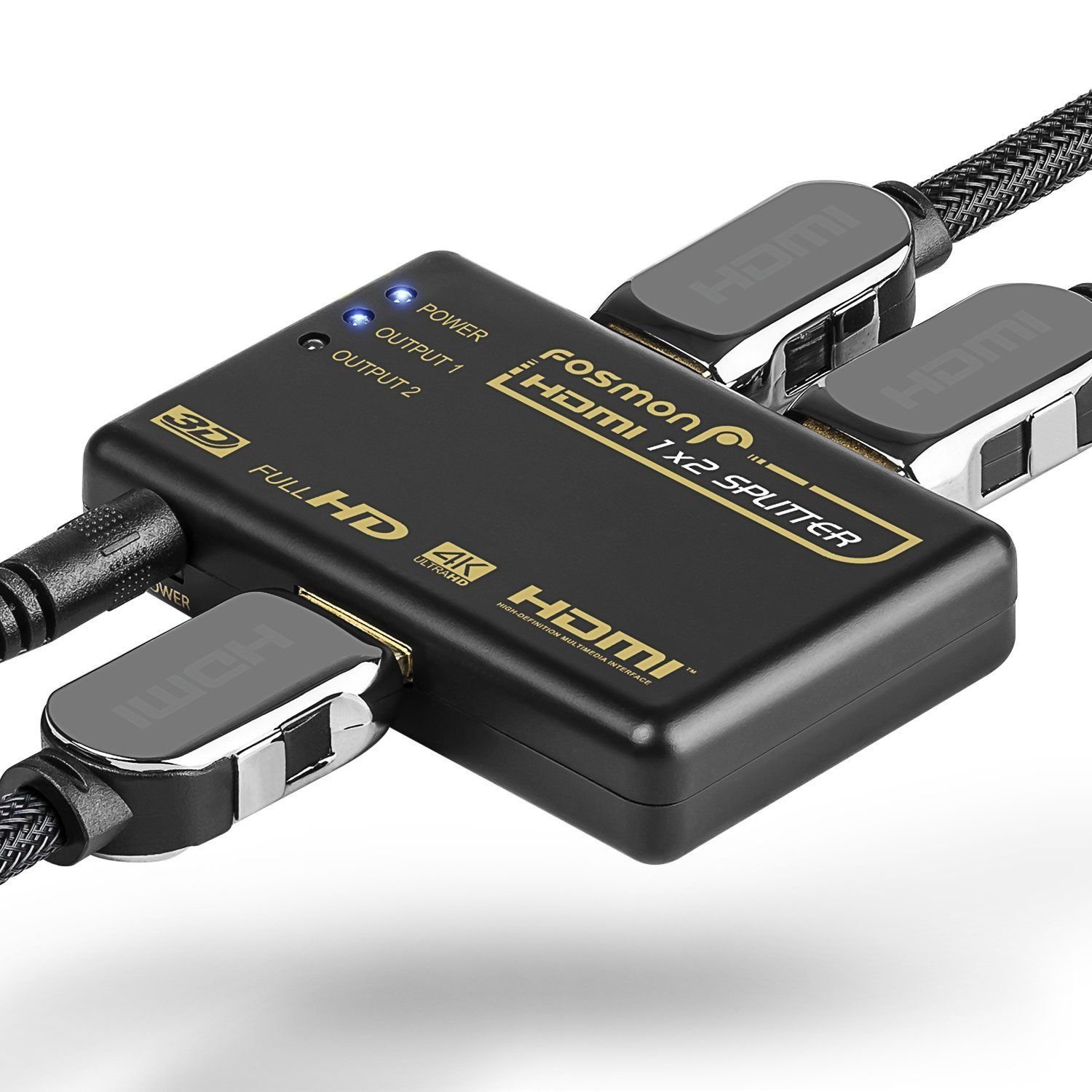4K HDMI Splitter, Fosmon 1x2 UHD 4K 2-Ports HDMI Powered 1080p 3D HDCP ...
