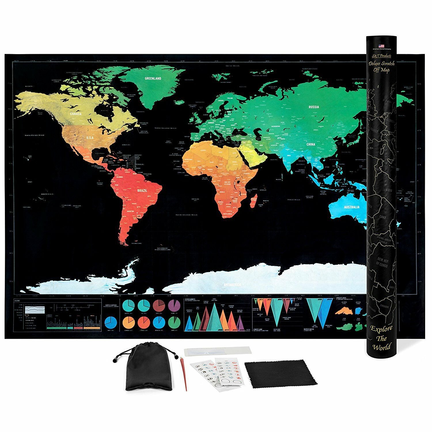 Deluxe Scratch Off World Map Poster to Track Your Travel Adventures, 32 ...